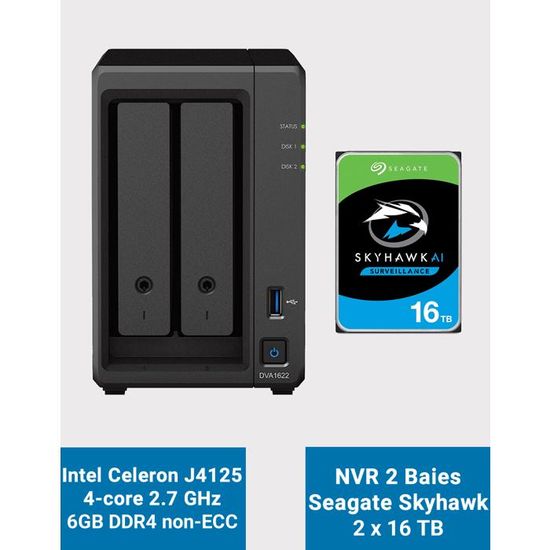 Synology DVA1622 Network Video Recorder SKYHAWK 32To (2x16To ...