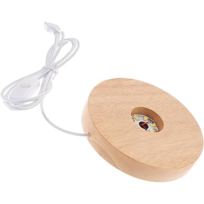 Socle lumineux LED bois boule cristal lampe nuit USB lumière chaude ...