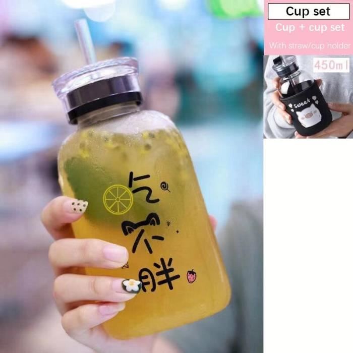 Verre à vin,Bouteille en verre écologique avec verres en paille pour filles,avec verres,pour ...