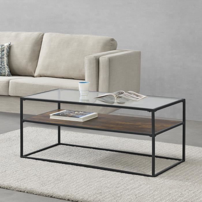 Table Basse Söderköping 45x110x50 cm Noir Transparent Effet Bois Foncé ...