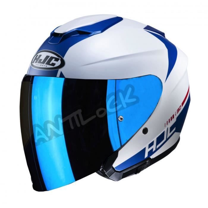HJC JET i30 BARAS MC2SF AVEC VISIÈRE MIROIR BLEU - Cdiscount Auto