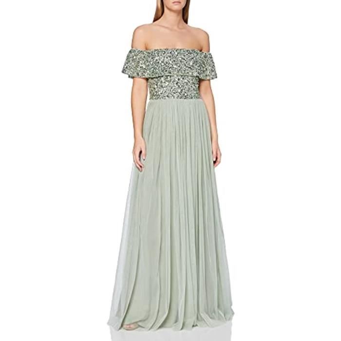Robe longue ornée Lily Bardot verte Demoiselle d'honneur Noir ...