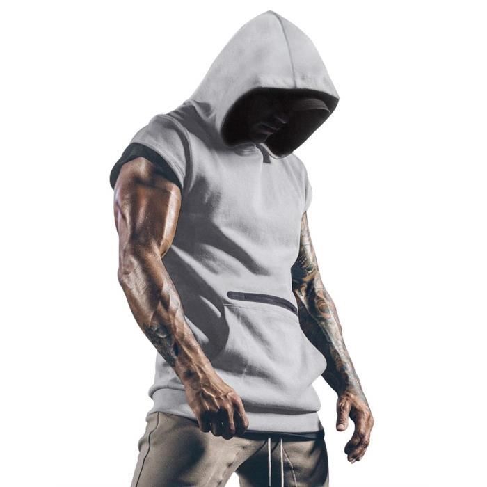 Débardeur à capuche pour homme avec poches - Gris - Fitness gris ...