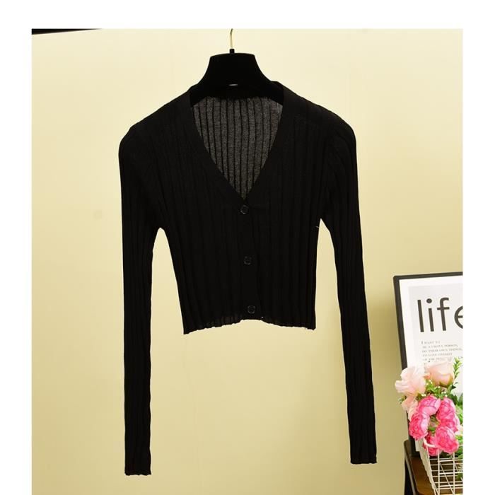 Gilet Cardigan Femme,Cardigans en tricot pour femme,haut court,col en v ...