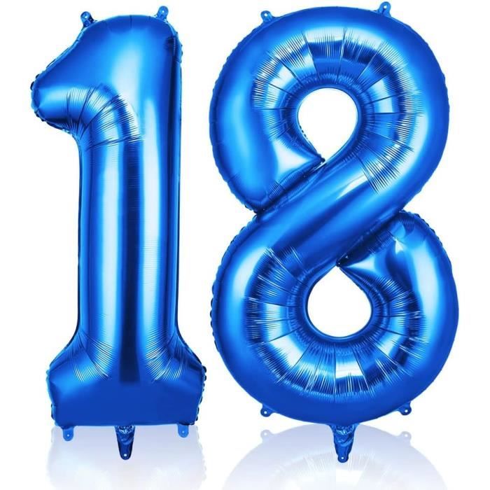 Ballon Chiffre 18 Bleu | Ballon Anniversaire 18 An 101Cm | Numéro De ...
