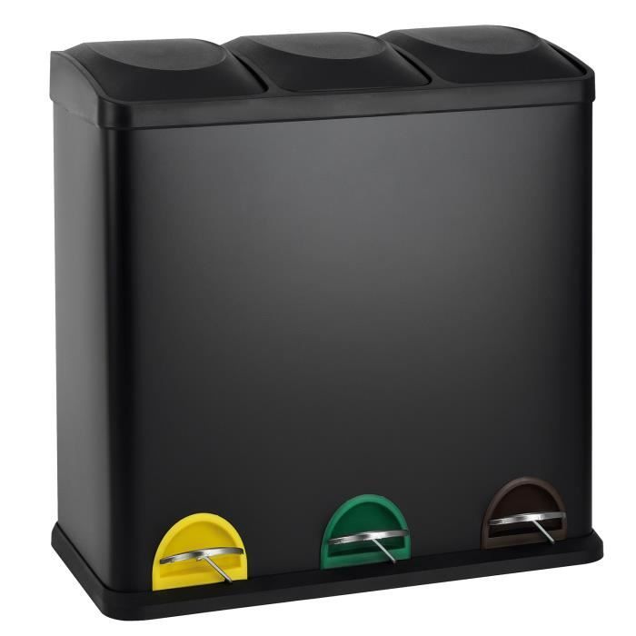 SVITA TC3X20 Poubelle 60L 3x20 litres Poubelle à pédale Tri sélectif Poubelle noire - Cdiscount ...
