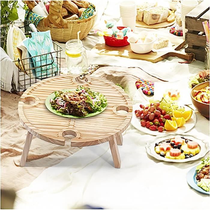 Tableau De Pique-Nique Pliant En Bois Avec Porte-Verre À Vin Petite ...