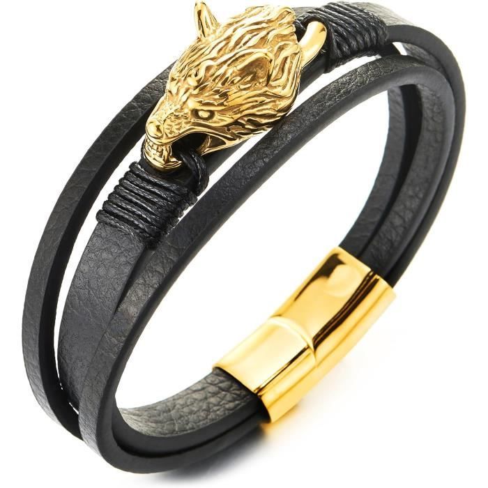 Tête De Loup - Bracelet En Cuir Entrelacé Hommes - Bracelet Homme Acier ...