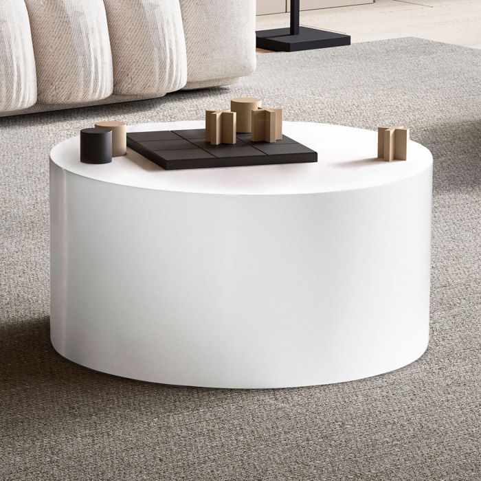 WOHNLING Table Basse 60 cm Blanc Petite Table de Salon Ronde Moderne ...