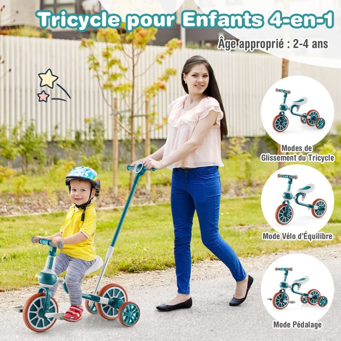 GOPLUS Tricycle pour tout-petits 4-en-1, avec poignée de poussée ...