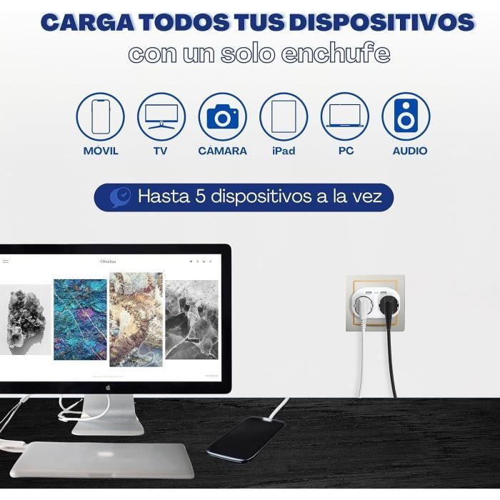 Multiprise USB, avec 2 Prises 220 V, 2 Ports USB et 1 Port USB-C ...