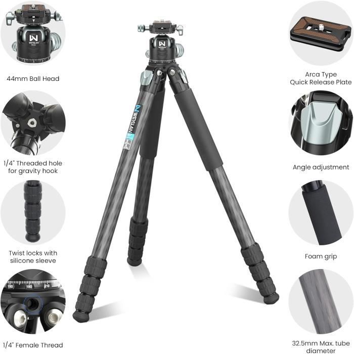 Trépied En Fibre De Carbone- Trépied Pour Appareil Photo Monopode Pied De Trépied Professionnel ...