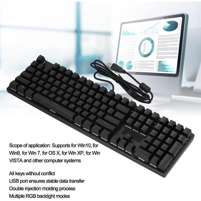Clavier Usb, Clavier D'Ordinateur Mécanique Rétro-Éclairé Multiple Rvb ...