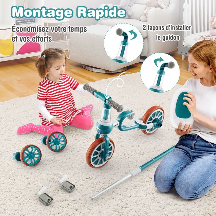 GOPLUS Tricycle pour tout-petits 4-en-1, avec poignée de poussée ...