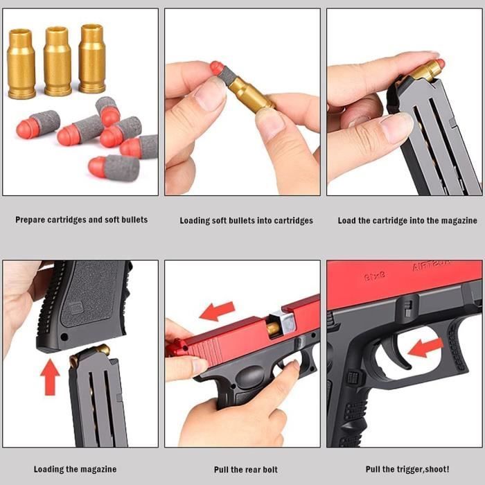 M1911 Shell Ejection Soft Bullet Toy Gun,Pistolet à Balle Molle avec Chargeur Et Silencieux ...