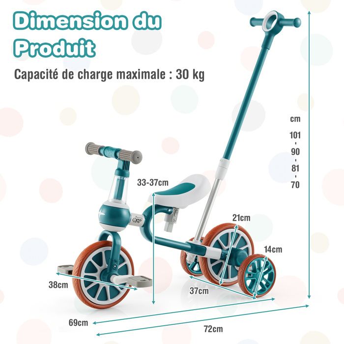 GOPLUS Tricycle pour tout-petits 4-en-1, avec poignée de poussée ...
