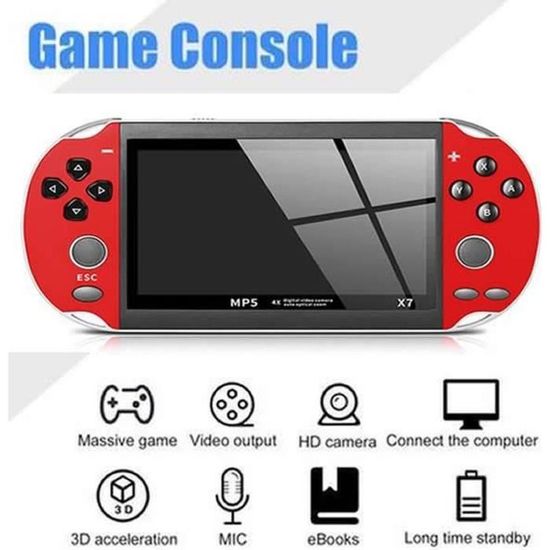 Console de jeux portable X7 - Rouge - 300 jeux intégrés - écran 4,3 ...