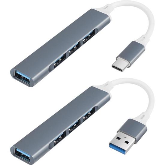 Lot De 2 Hubs Usb Ultra Fins 4 Ports Type C Vers 3 Usb + Usb Vers Usb ...