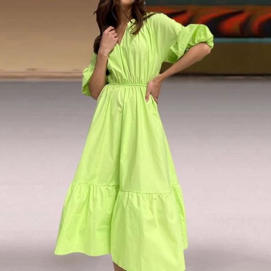 ROBE Femmes Habille à mi-molle style-Fluorescent Green Fluorescent ...