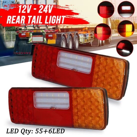 Neufu Paire 61 Led 12v 24v Feux Arrière Freinage Stop Clignotant Camion