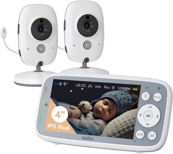 4”Babyphone 2 Cameras,Camera Bebe 720P Véritable Ips,Zoom 3X,Vision ...