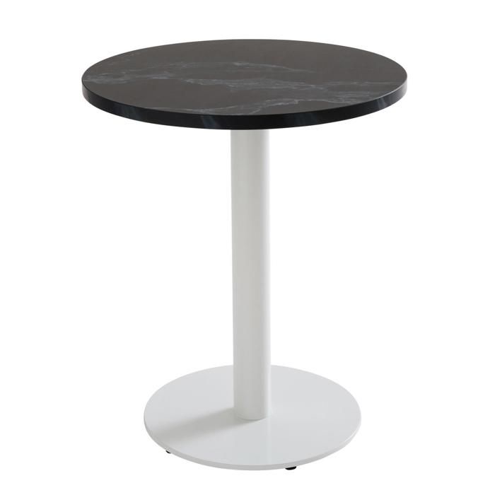 Table à manger ronde 60 cm pied blanc et revêtement marbre noir ...