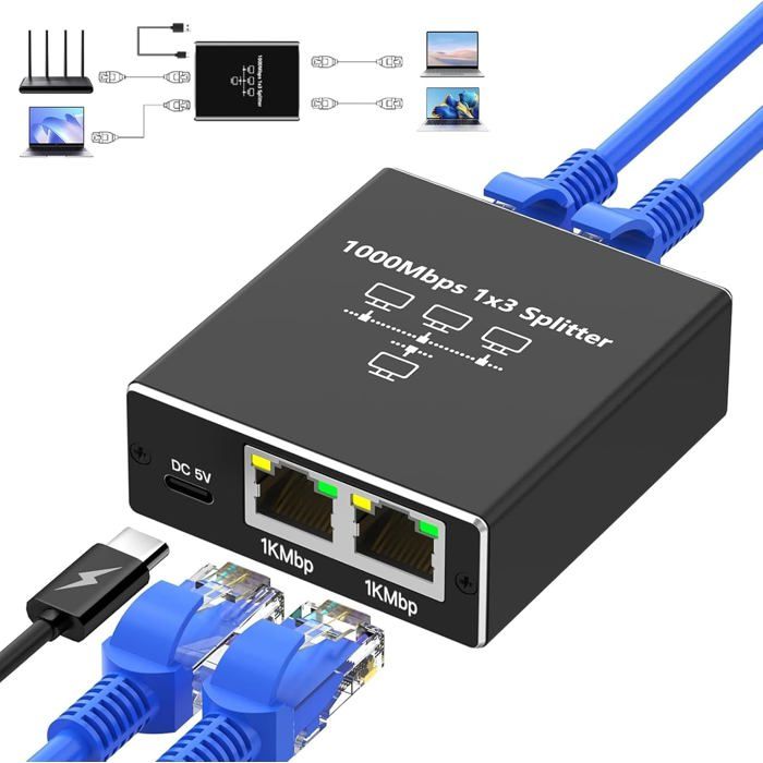 Ethernet Switch 1 To 3 1000Mbps Rj45 Lan Splitter For Computers ...