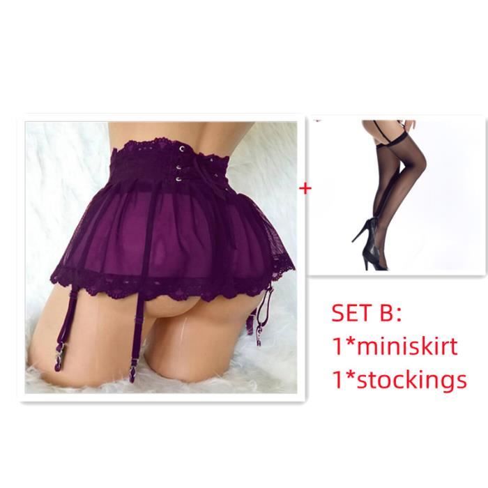 Violet ENSEMBLE B - S - Jarretelles sexy pour femmes noires, Lingerie, Grande taille ...