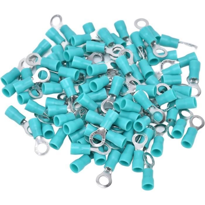Connecteurs à sertir, Assortiment de 100 cosses à Anneau isolées sans Fuite pour câbles de 0,5 à ...