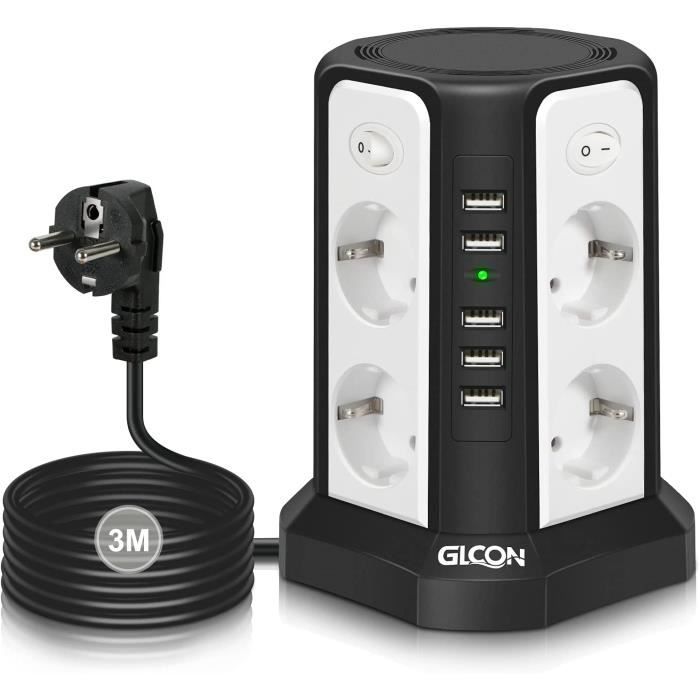 Tour Multiprise Electrique 8 Prises Pare Foudre avec USB (5 V-5 A) 2500 ...