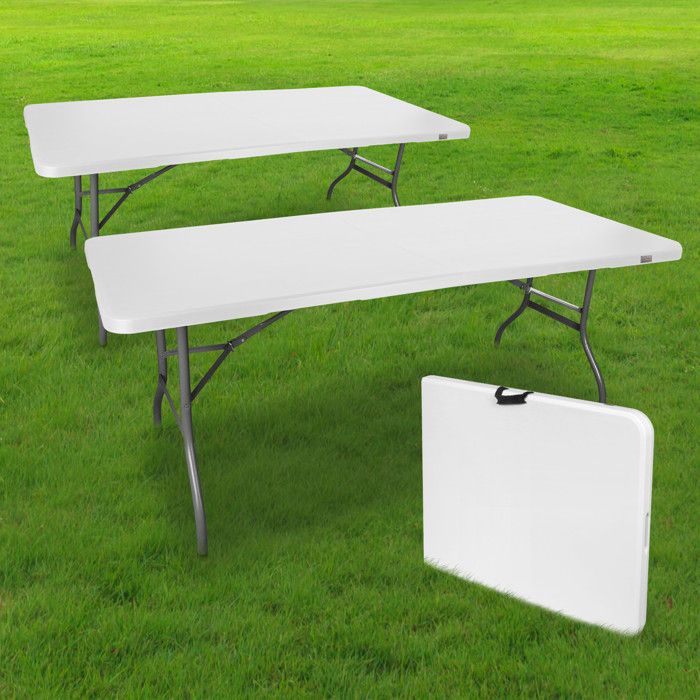 Lot de 2 Tables Pliantes de Camping 180 cm Rectangulaire Blanche ...