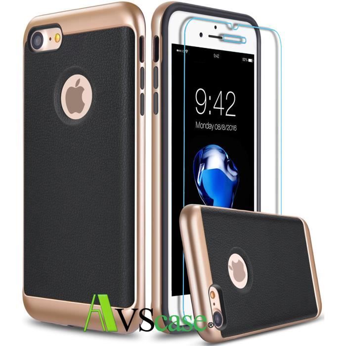 Coque iPhone 7 - Pack Duo Antichocs Gold - Coque + Verre trempé ...