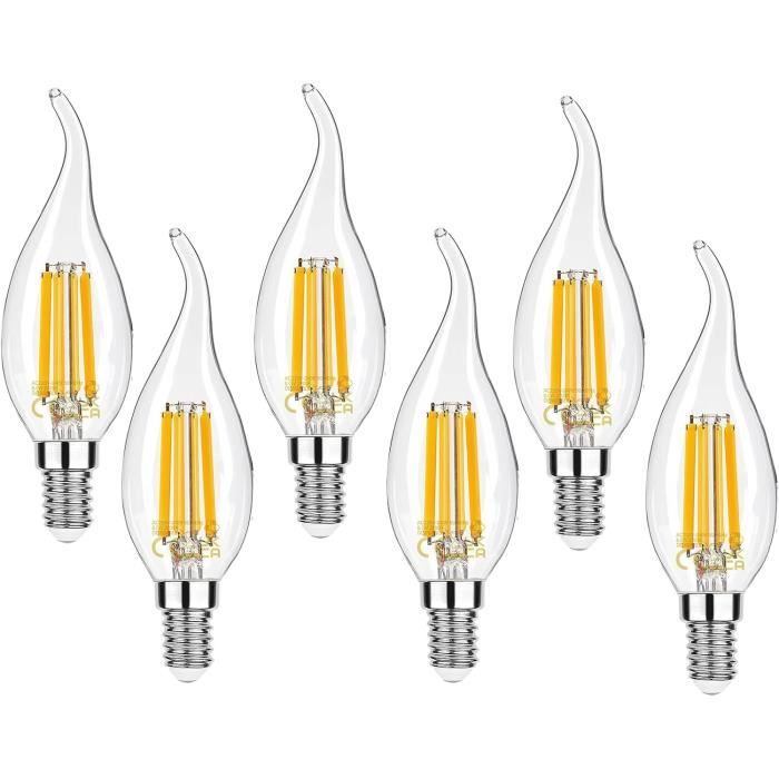 Lot De 10 4W Ampoule De Filament Led E14 400Lm Flamme Bougie 2700K Blanc Chaud,Dimmable, Angle ...