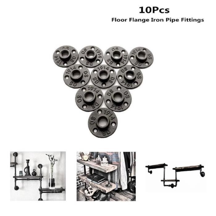 10 Pcs Bride de Plancher Bride Fonte Noir Raccord Fileté 3 Trous pour ...