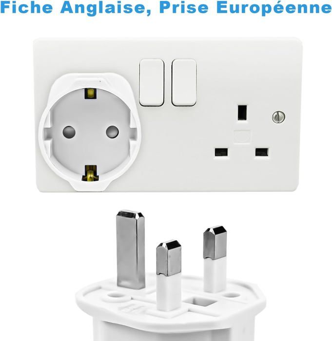 Adaptateur Prise Anglaise, Adaptateur de Voyage France vers UK, Irlande ...
