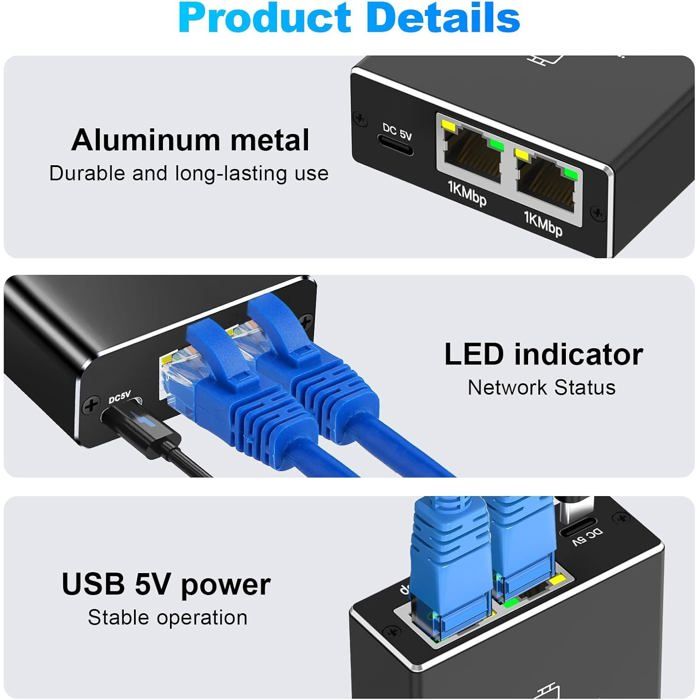 Ethernet Switch 1 To 3 1000Mbps Rj45 Lan Splitter For Computers ...