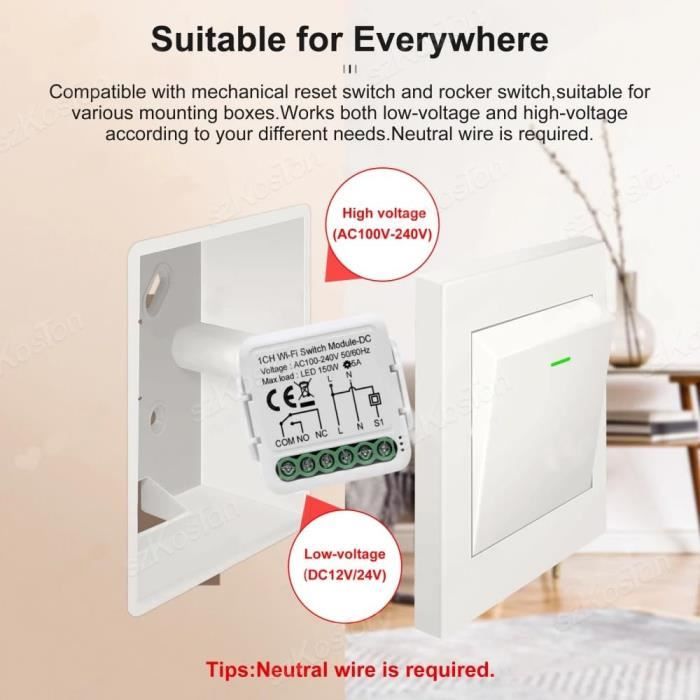 Tuya App Contact Sec Module De Commutation De Relais Wifi 1 Canal Dc