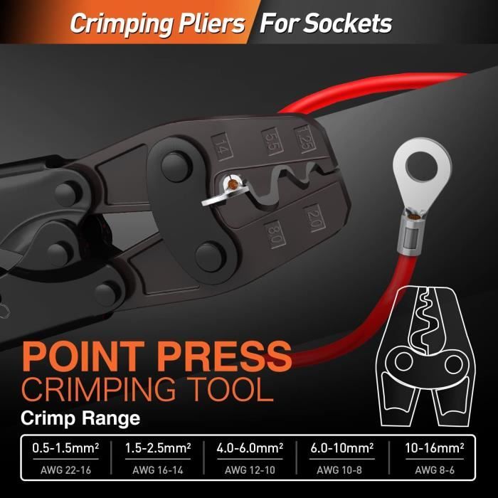 Pince à sertir Jeu de cosses,pince à cosses 0,5-16mm² Pince a Sertir pour Cosses Electriques ...