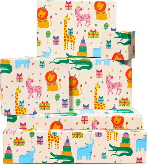 Papier Cadeau Anniversaire Safari - CHICHENG - 6 Feuilles De Papier ...