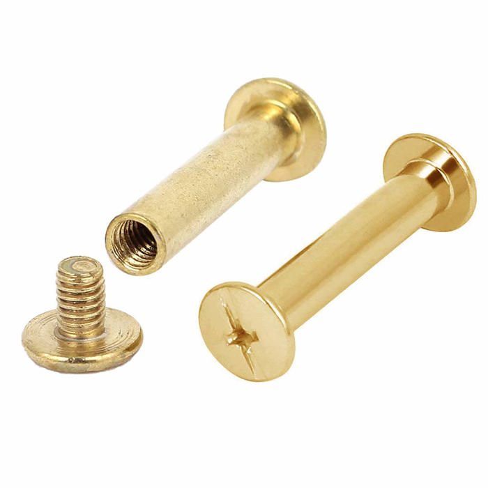 30 Ensembles de Vis de Reliure en Acier au Carbone Plaqué Laiton Vis de ...