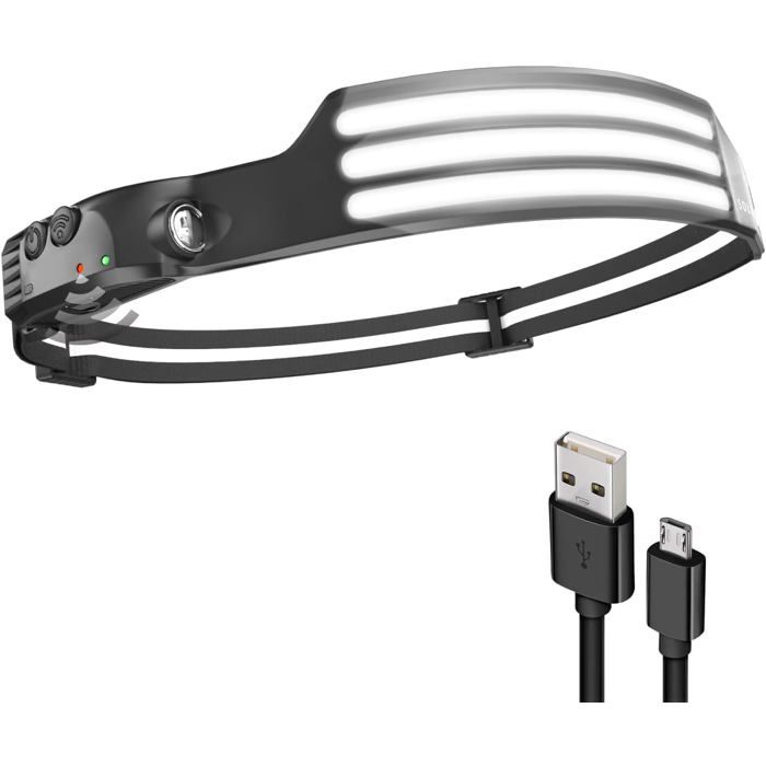 Lampe frontale LED rechargeable JOZSI - USB-C, Détecteur Mouvement ...