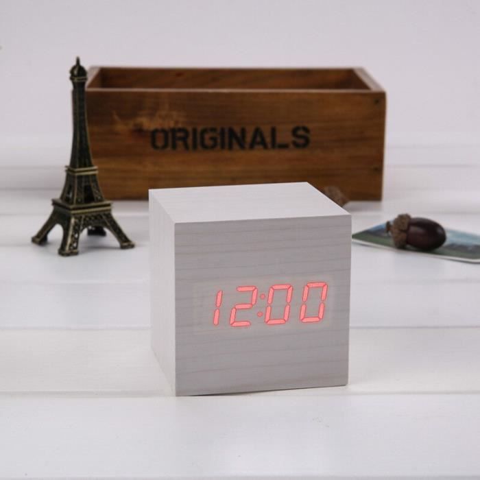 LED en bois réveil commande vocale thermomètre horloges de bureau rétro ...