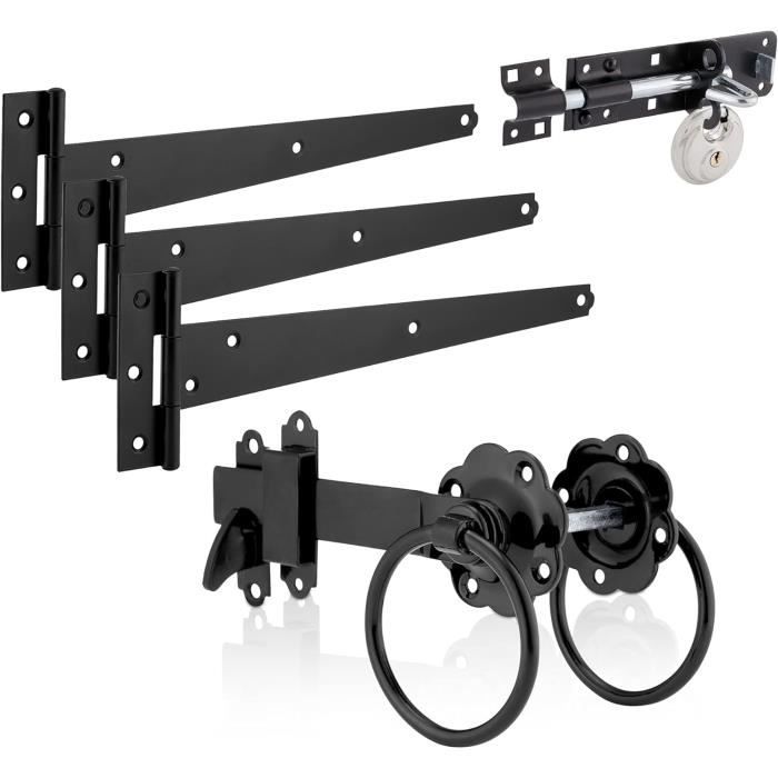 Kit de fixation de portail à anneau noir avec charnières en T, boulon ...