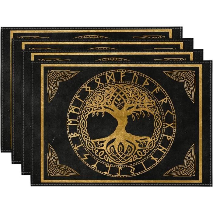 Lot De 4 Sets De Table, Or Viking Futhark Runes Odin Arbre De Vie, Sets ...