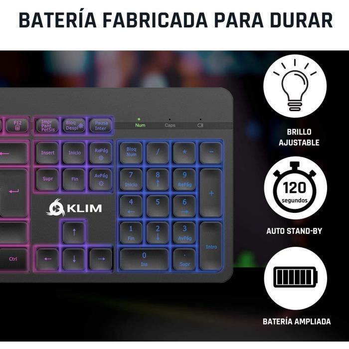 Clavier sans Fil - KLIM - Light V2 - QWERTY ES - Rétroéclairé ...