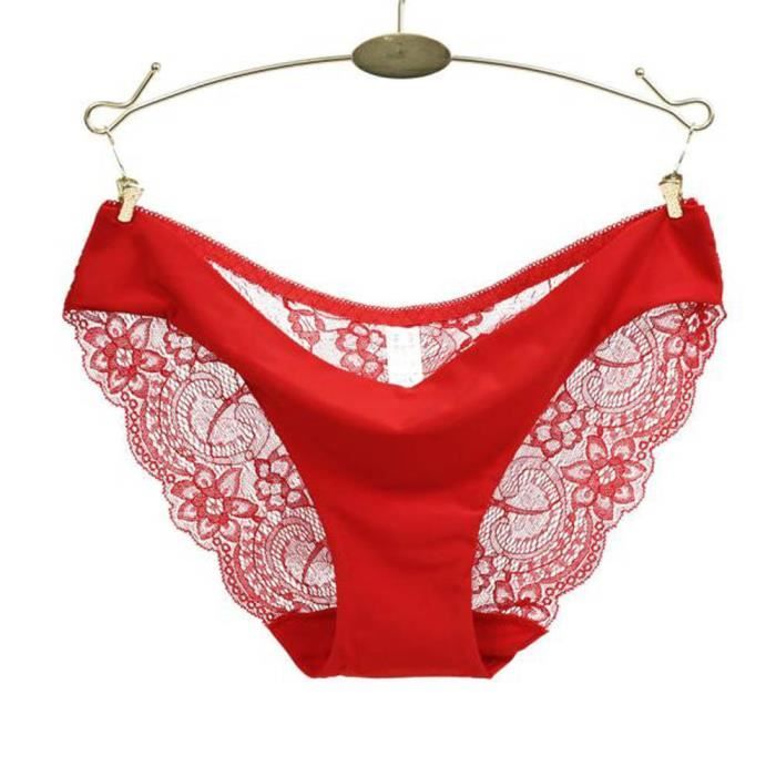 Slips de dentelle pour femme en coton sans couture creux_style1 -Rose ...