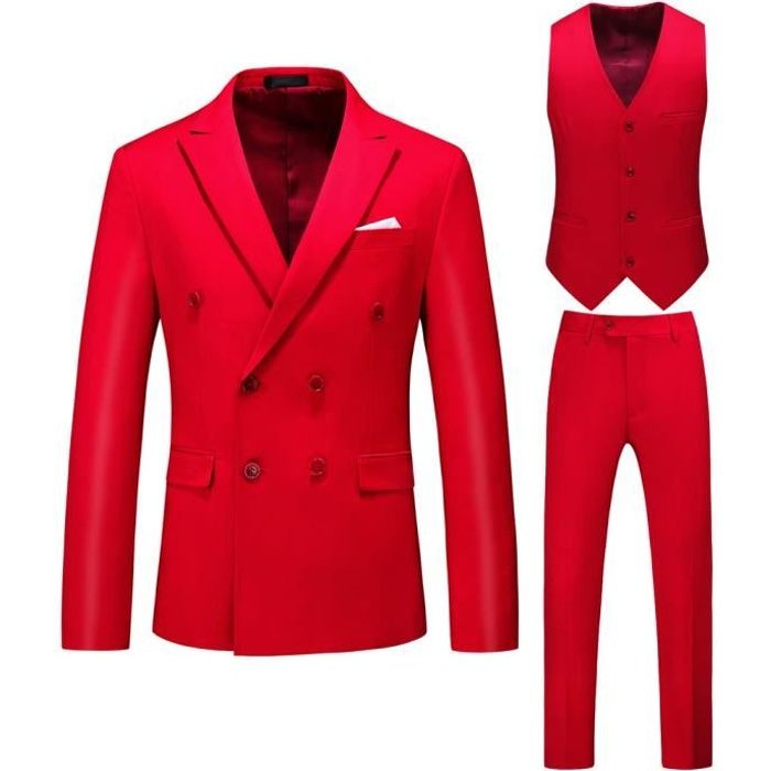 Costume Homme 3 Pièces Slim Fit Smoking Costumes Couleur Pure Double ...