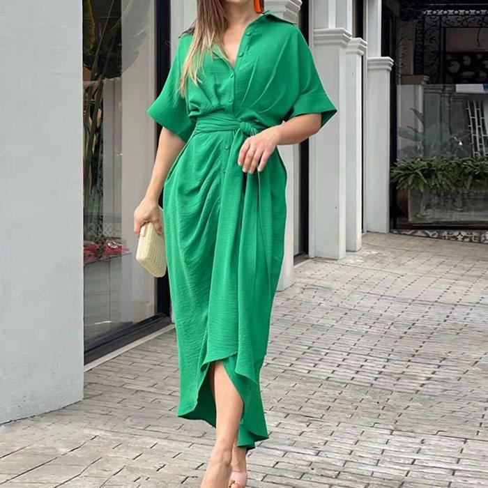 ROBE Boutons de robe maxi Plaquette Col de remin-down Classic Fashion ...