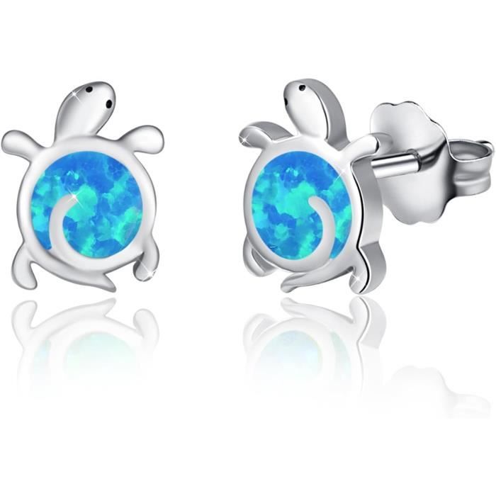 Boucles D'Oreilles Tortue En Argent Sterling 925 Bleu Opale Pour Enfants Hypoallergénique Opale ...