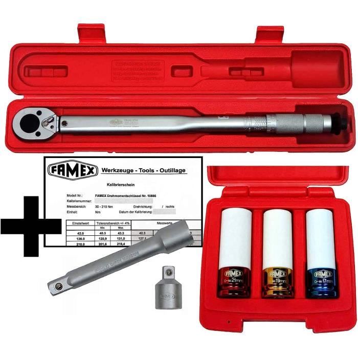 Famex 10886-3N-KS Clé dynamométrique 12,5 mm 30-210 Nm avec certificat ...